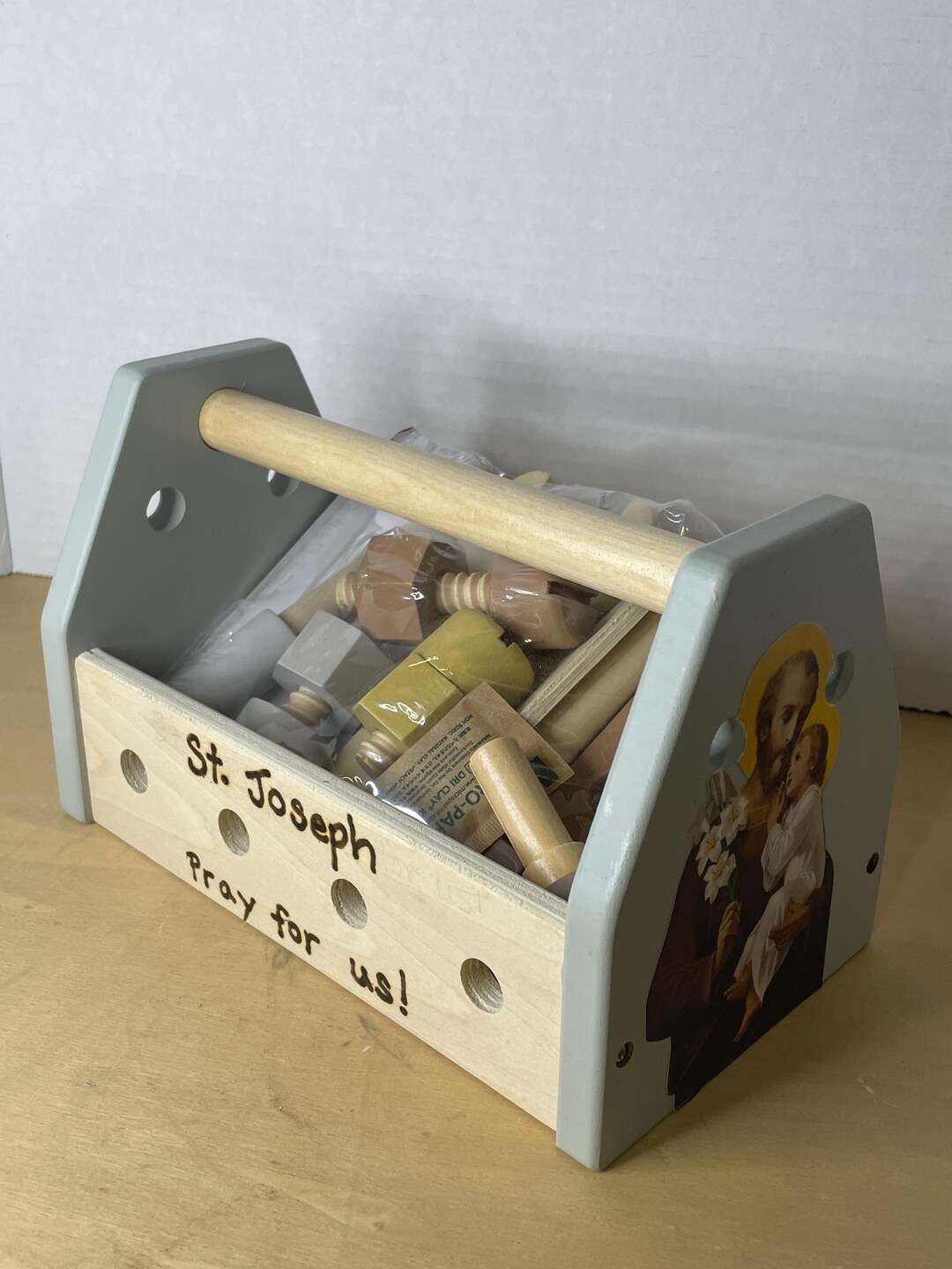 Saint Joseph St. Joseph All WOOD Pieces TOOL BOX Kit Montessori, Play ...
