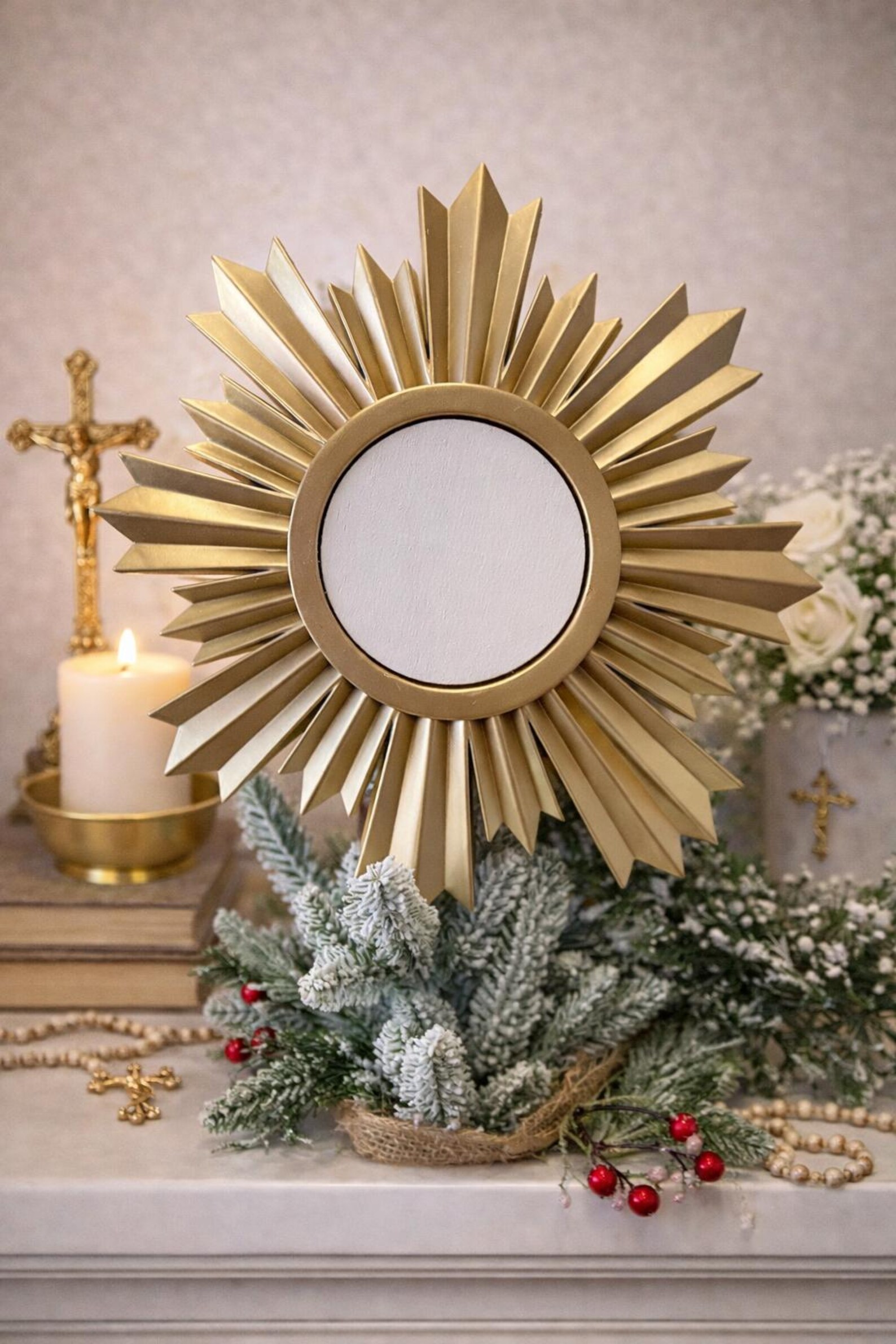 Gold Eucharistic Monstrance Tree Topper | Catholic Sunburst Christmas ...