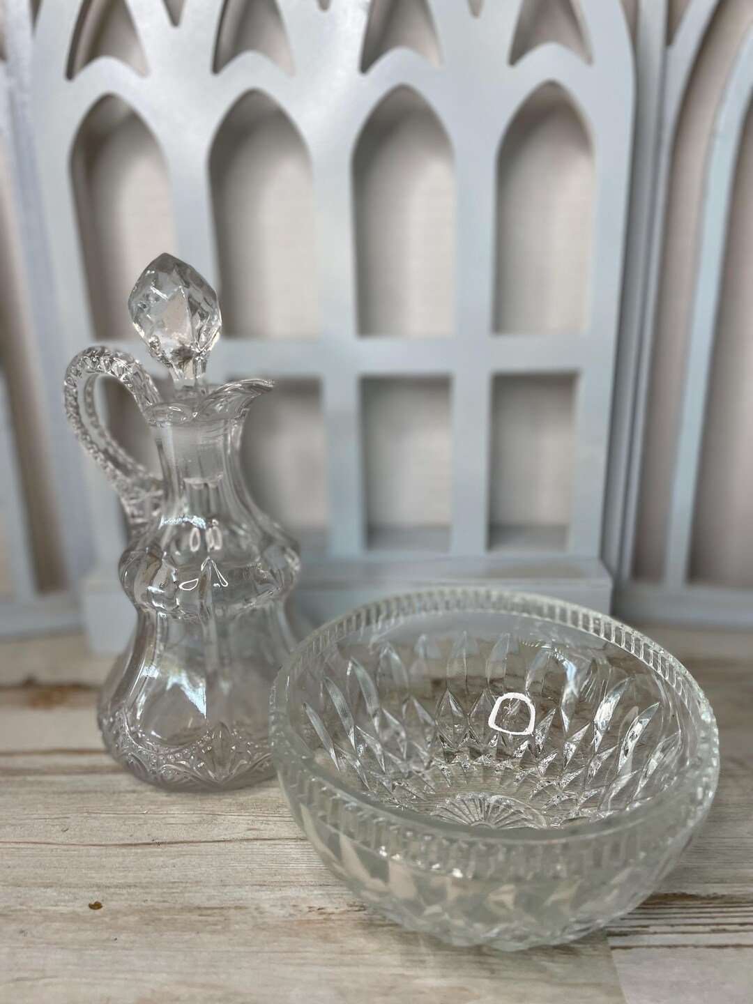 Beautiful Vintage Crystal Glass Cruet & Bowl, Mass Kit , Mass Play ...