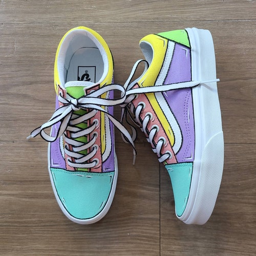 Cartoon Colorblock Vans Hand Painted Vans Custom Pick - Etsy