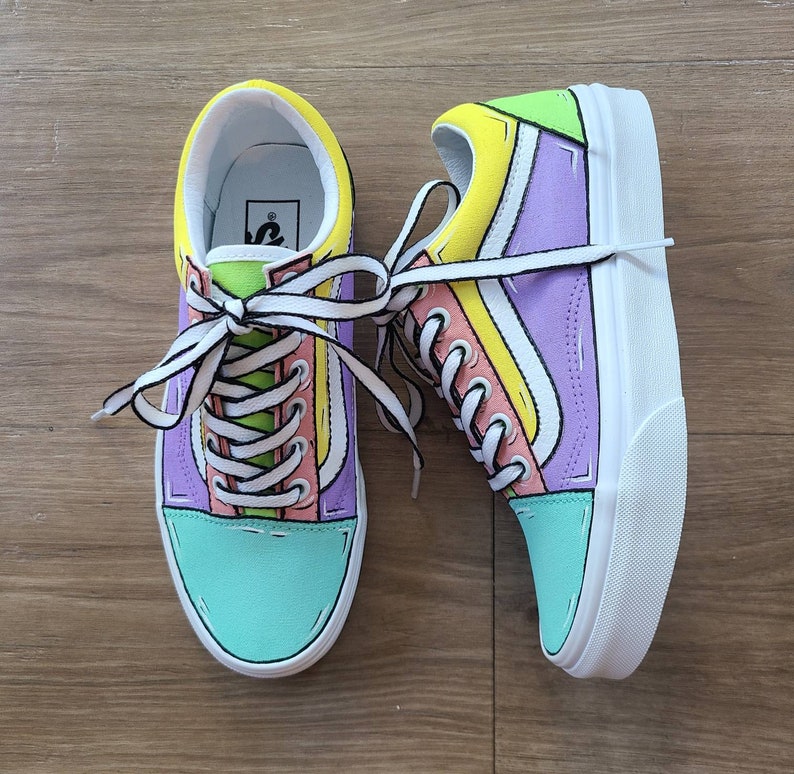 Cartoon Colorblock Vans • Hand Painted Vans • Custom • Pick Your Colors ...