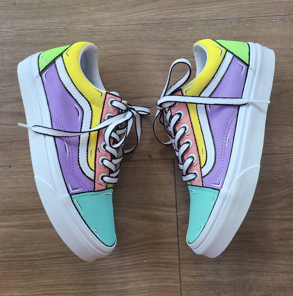 Cartoon Colorblock Vans • Hand Painted Vans • Custom • Pick Your Colors ...