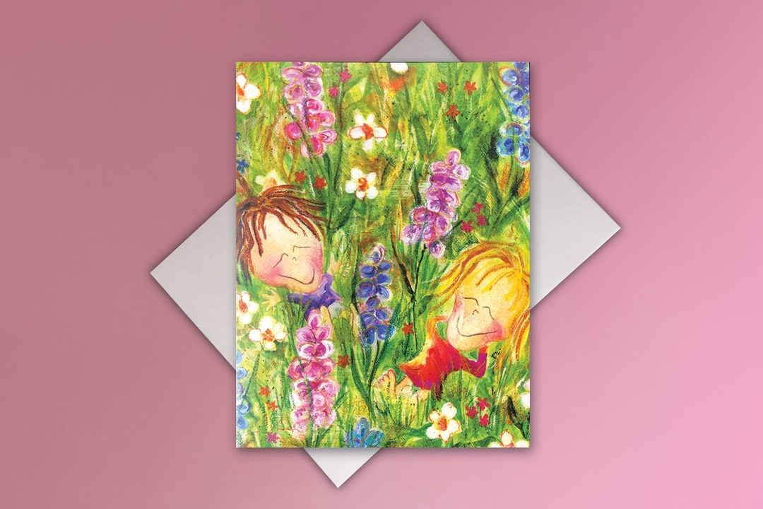 Kids Playing in Spring Flowers / Blank Note Card Set - Etsy