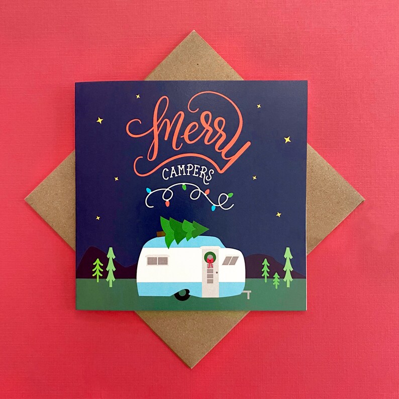 Merry Campers Card Holiday Camper Card Christmas Campers Camper Card