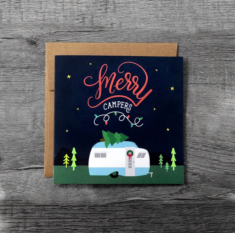 Merry Campers Card Holiday Camper Card Christmas Campers Camper Card