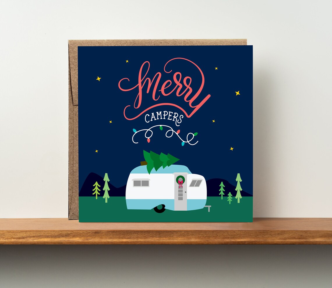 Merry Campers Card Holiday Camper Card Christmas Campers Camper Card