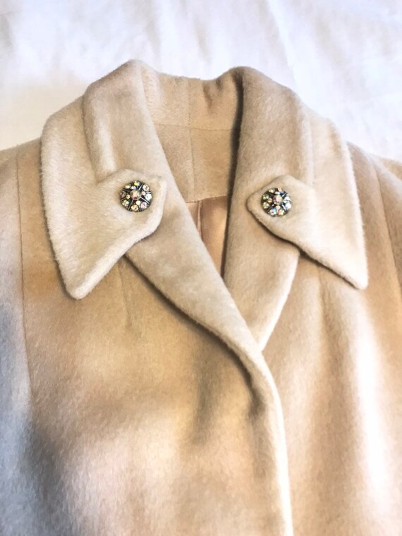 Tan Wool Vintage Coat with rhinestone collar buttons - Gem