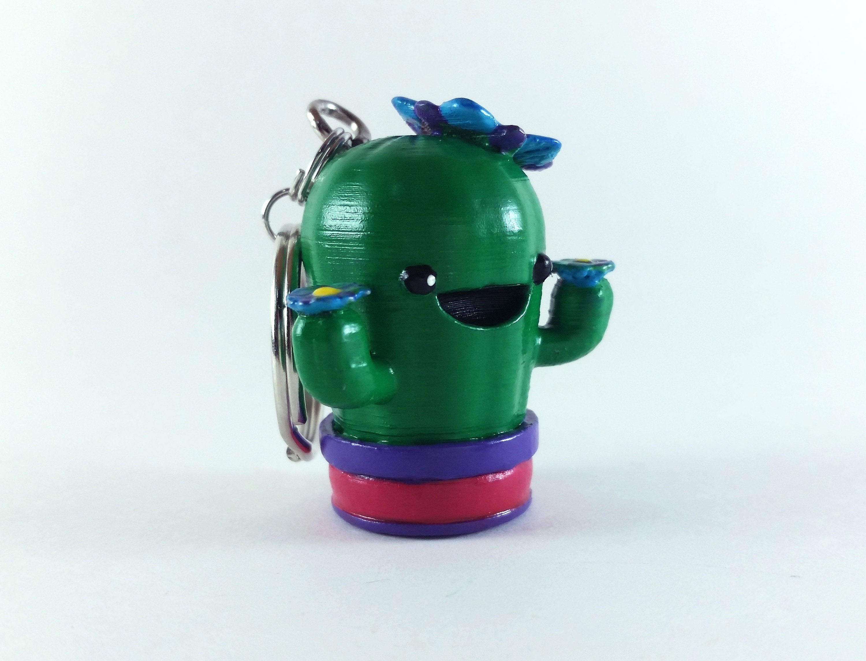 Flower Cactus Keychain 3D Printed Hand Painted Blue - Etsy