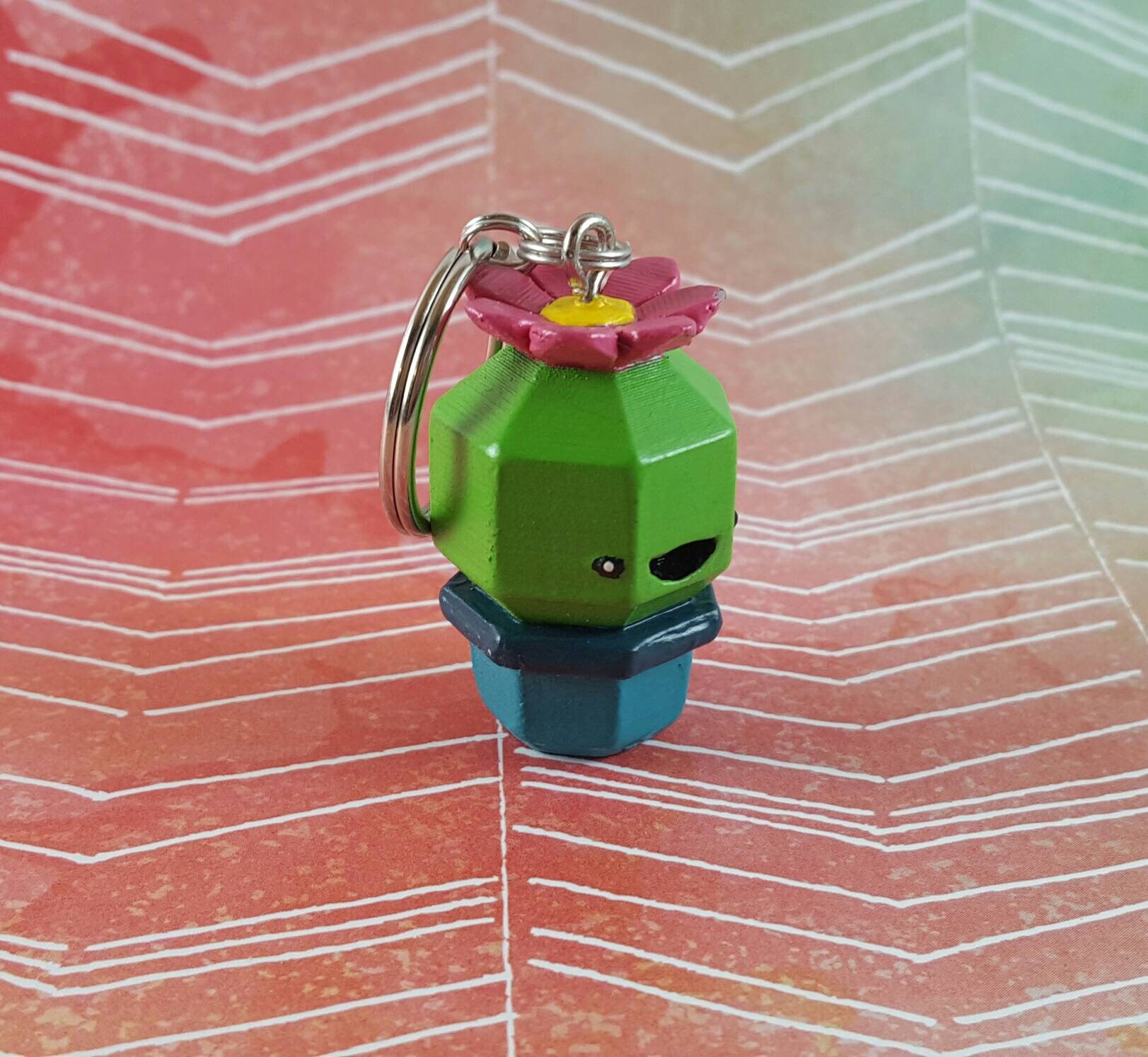 Super Happy Cactus Keychain, 3d Printed Low Poly Cactus Key Chain ...