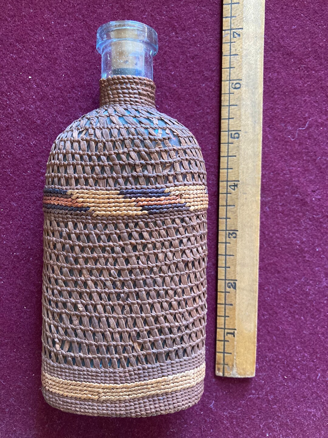 Antique Rattan Weave Covered Bottle - Etsy