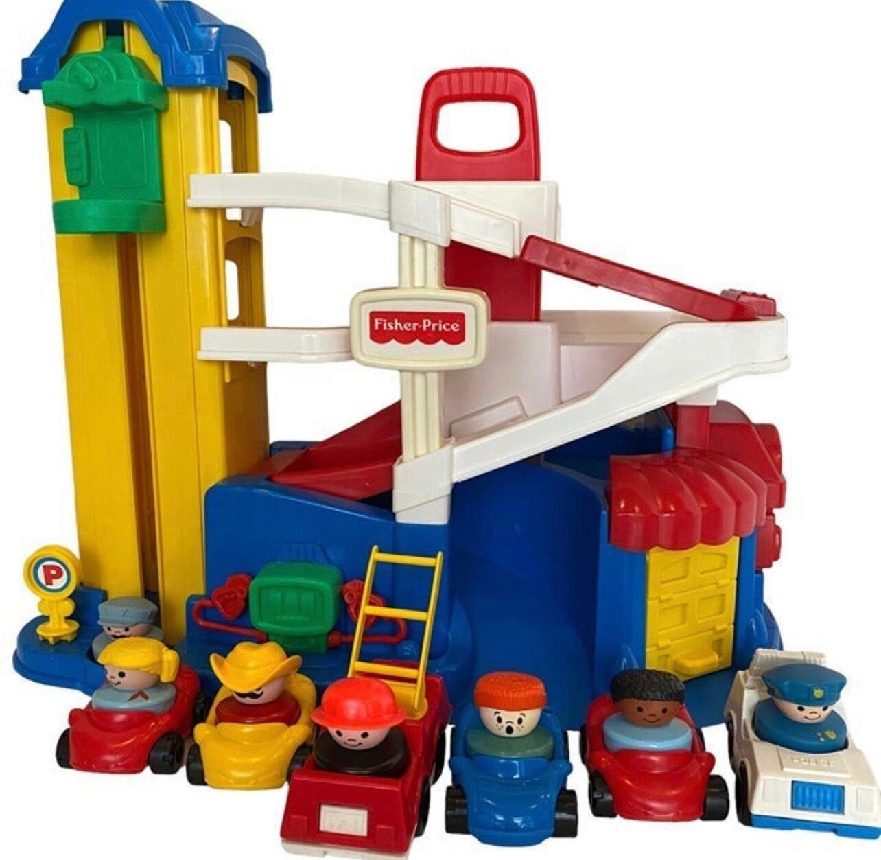 Vintage FISHER PRICE Action Ramps Parking Garage Chunky Little People ...