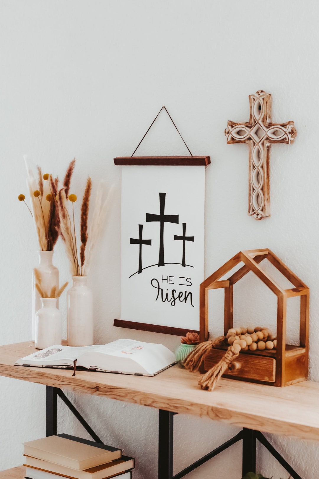 He is Risen Sign, Easter Decor Religious, Easter Canvas Wall Art ...