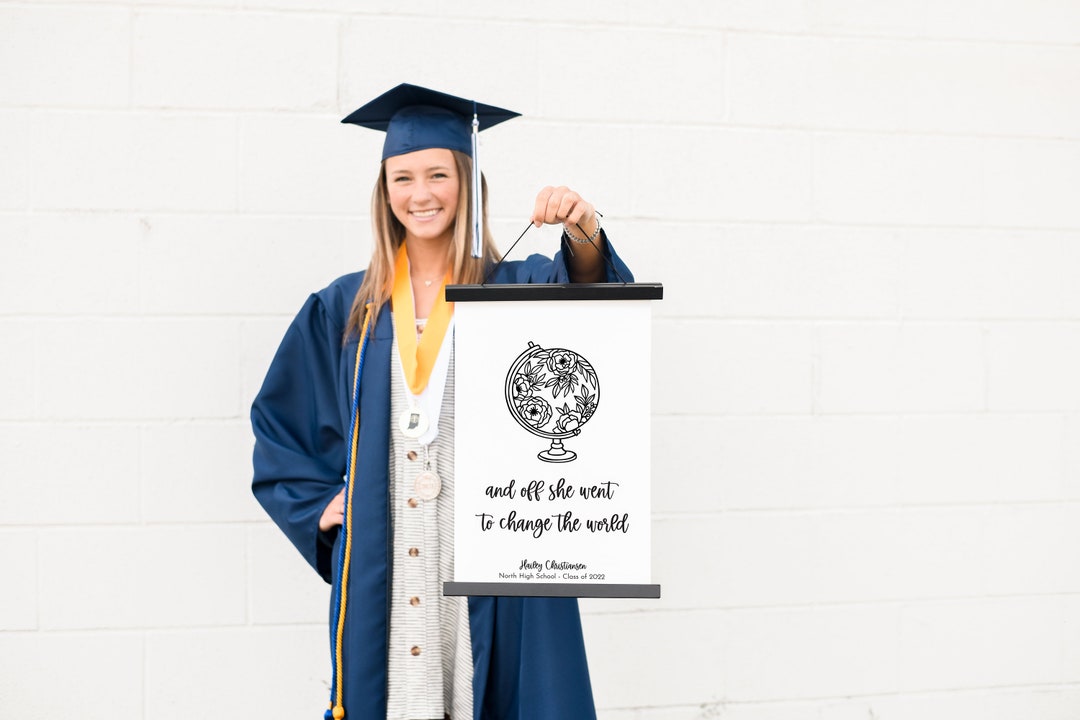 And off She Went to Change the World Sign, Personalized Graduation Gift ...
