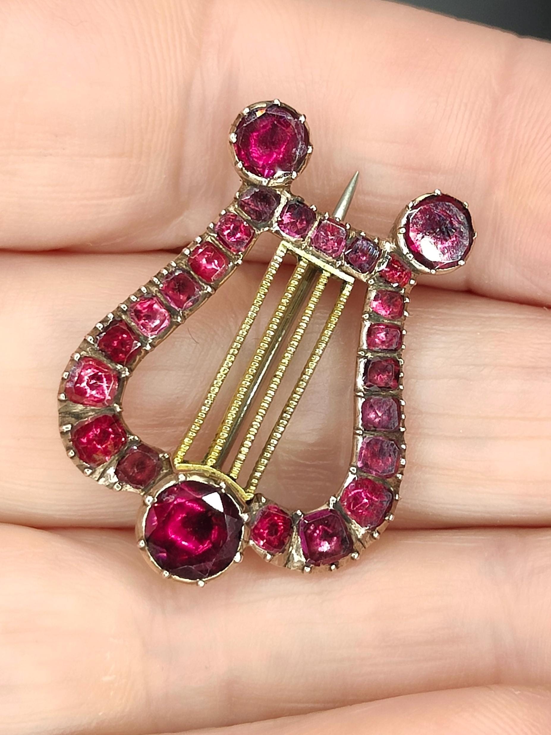 Georgian Regency C1800 Lyre/harp Brooch Pin Flat Cut Foiled Garnet ...