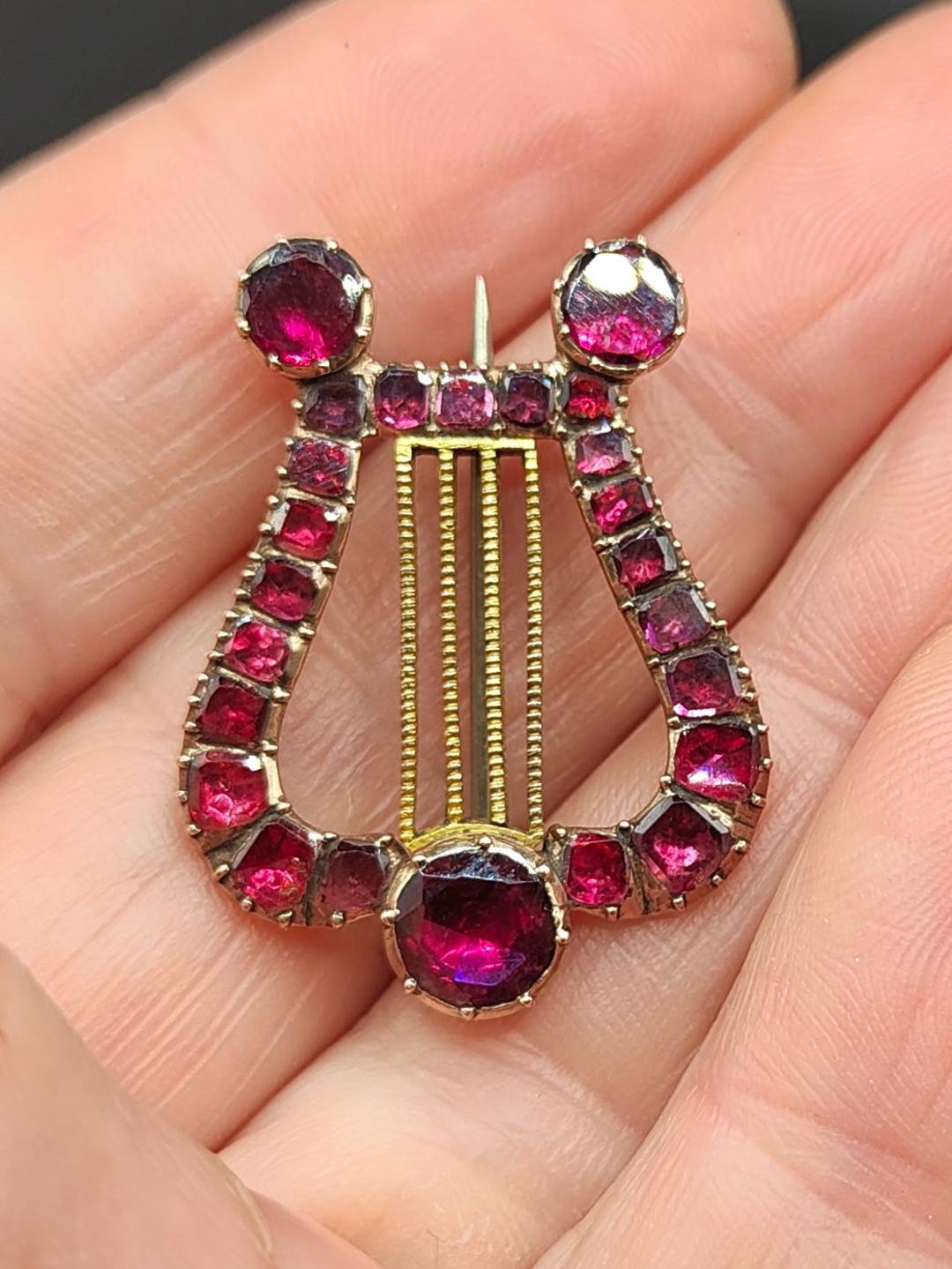 Georgian Regency C1800 Lyre/harp Brooch Pin Flat Cut Foiled Garnet ...