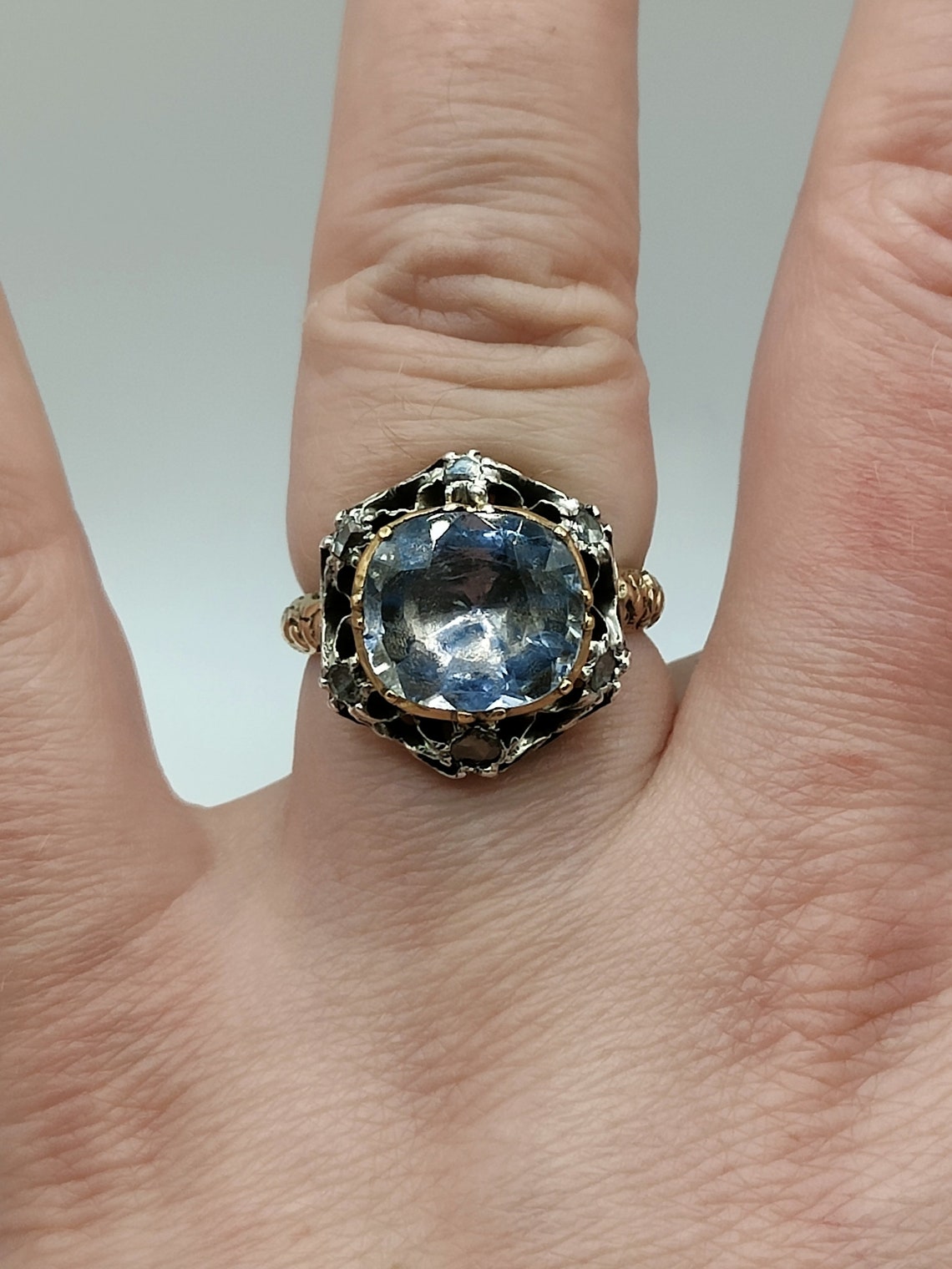 Rare Georgian 6.5ct Natural Sapphire Diamond Ring 18ct Gold Antique ...