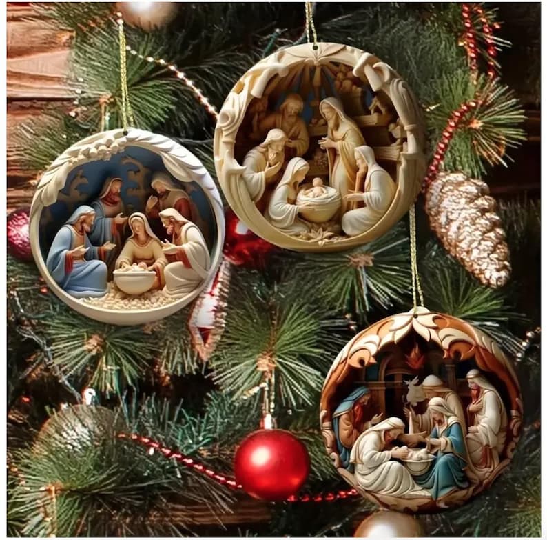 6pc - Set 2D Nativity Scene Wood Christmas Ornaments - - Etsy
