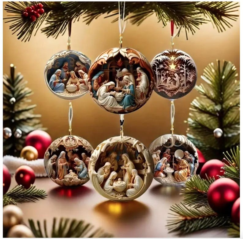 6pc - Set 2D Nativity Scene Wood Christmas Ornaments - - Etsy