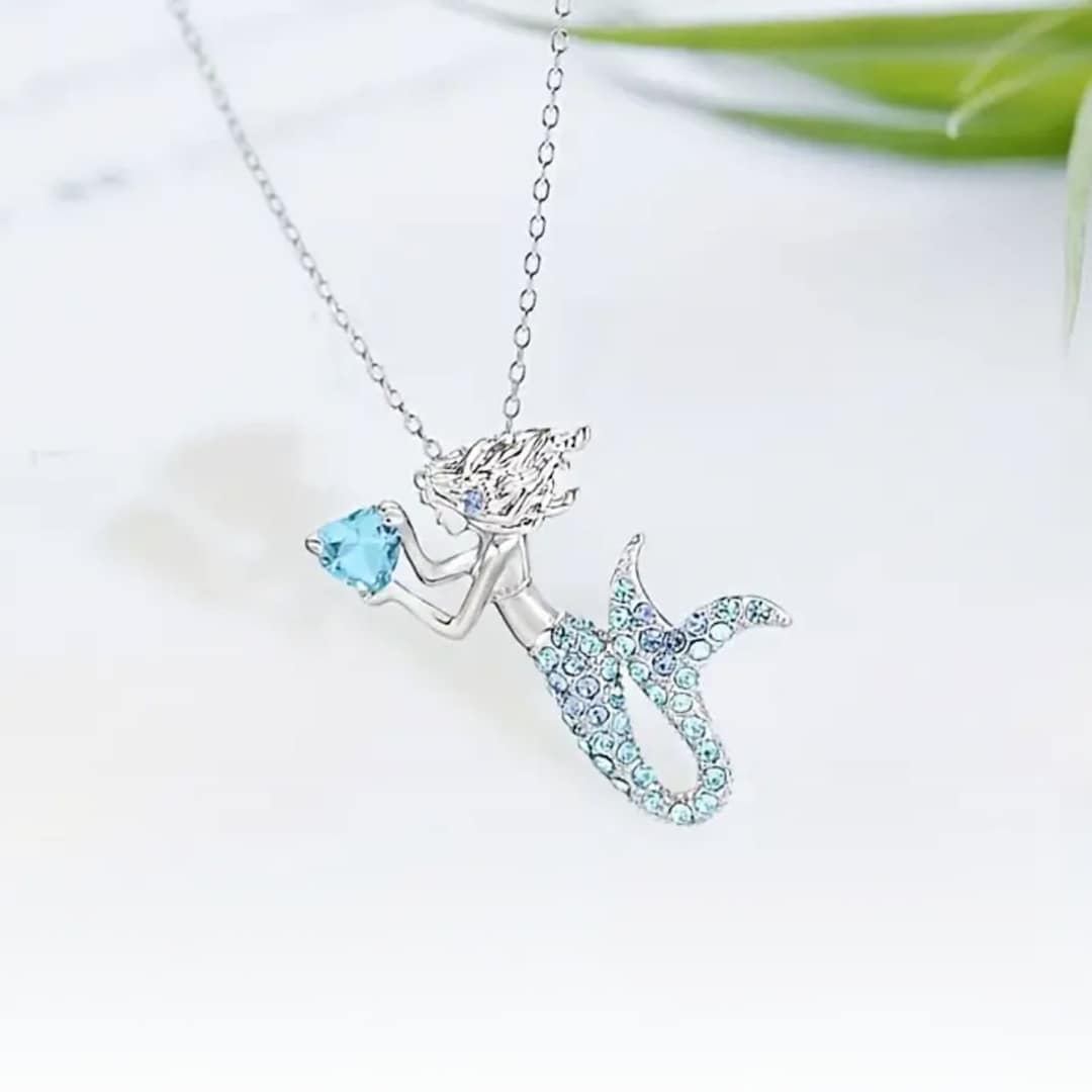Rhinestone Crystal Mermaid Pendant Necklace - Fruilibee - 19" Chain - Etsy