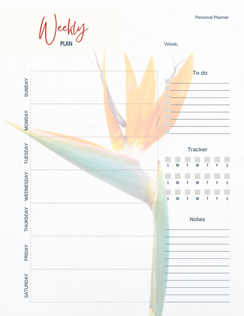Bird of Paradise Weekly Planner - Etsy