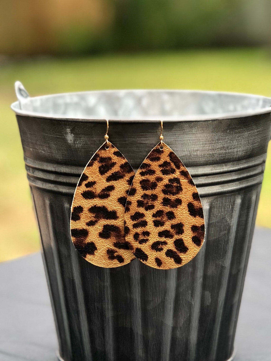 Gold Metallic Leopard Cheetah Leather Teardrop Earrings - Etsy