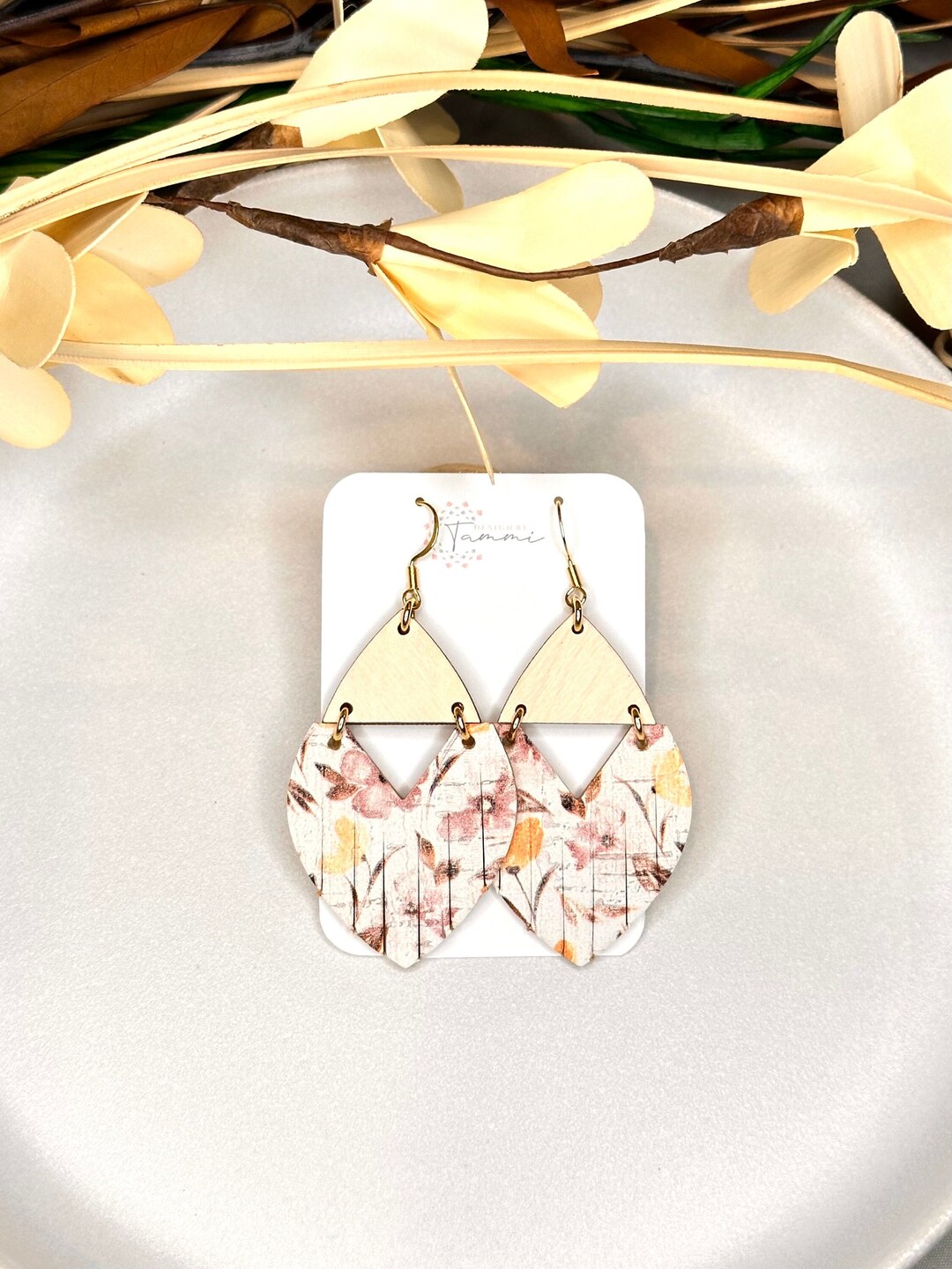 NEW! Floral Cork With a White Washed Wood Triangle, Heart Fringe ...
