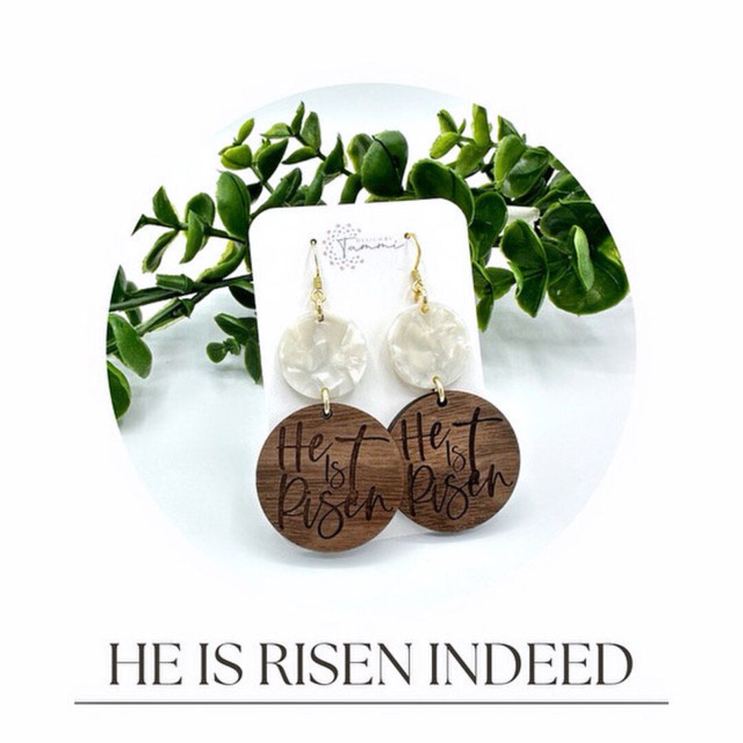 He is Risen Wood and White Acrylic Easter Earrings - Etsy