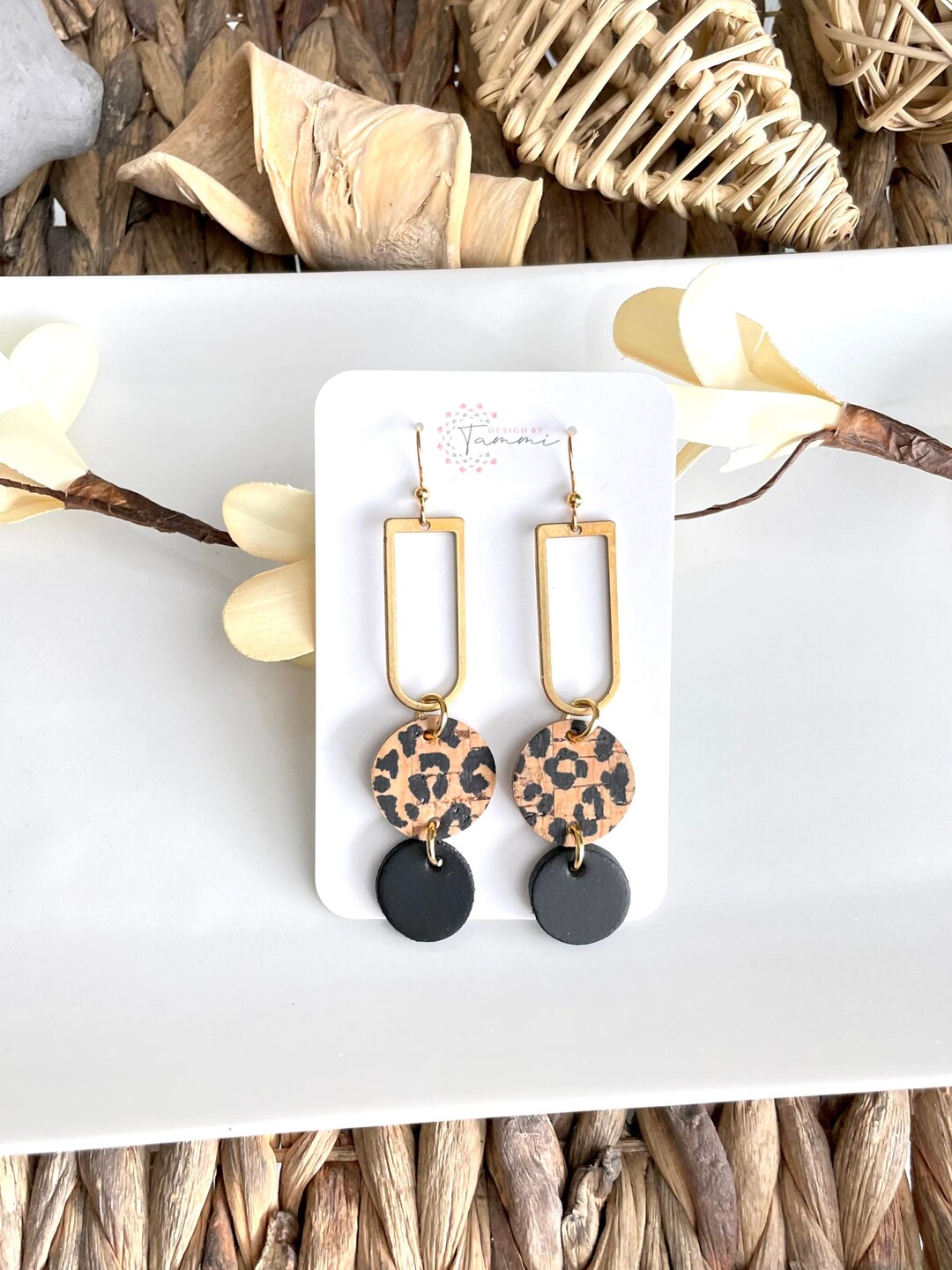 Brass Cheetah Black Earrings, Cork Leather Cheetah Earrings, Cheetah ...