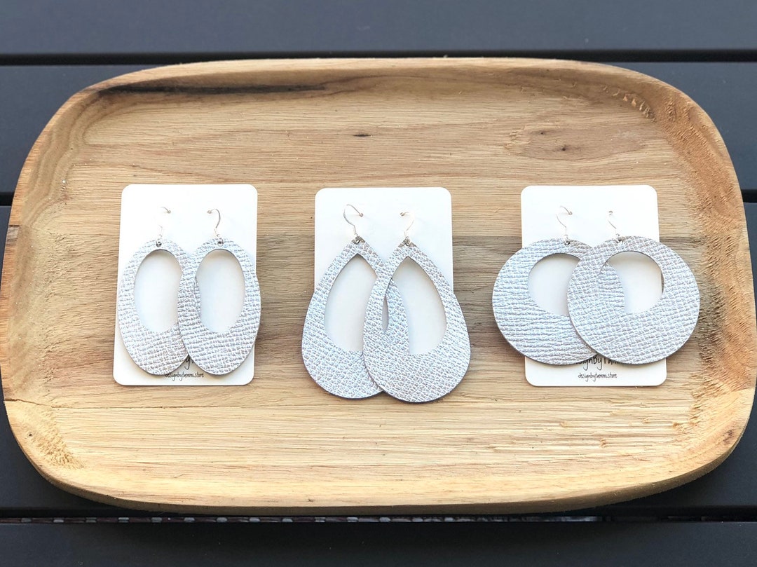 Metallic Silver Italian Leather Teardrop, Bar/rectangle, Cut Out ...