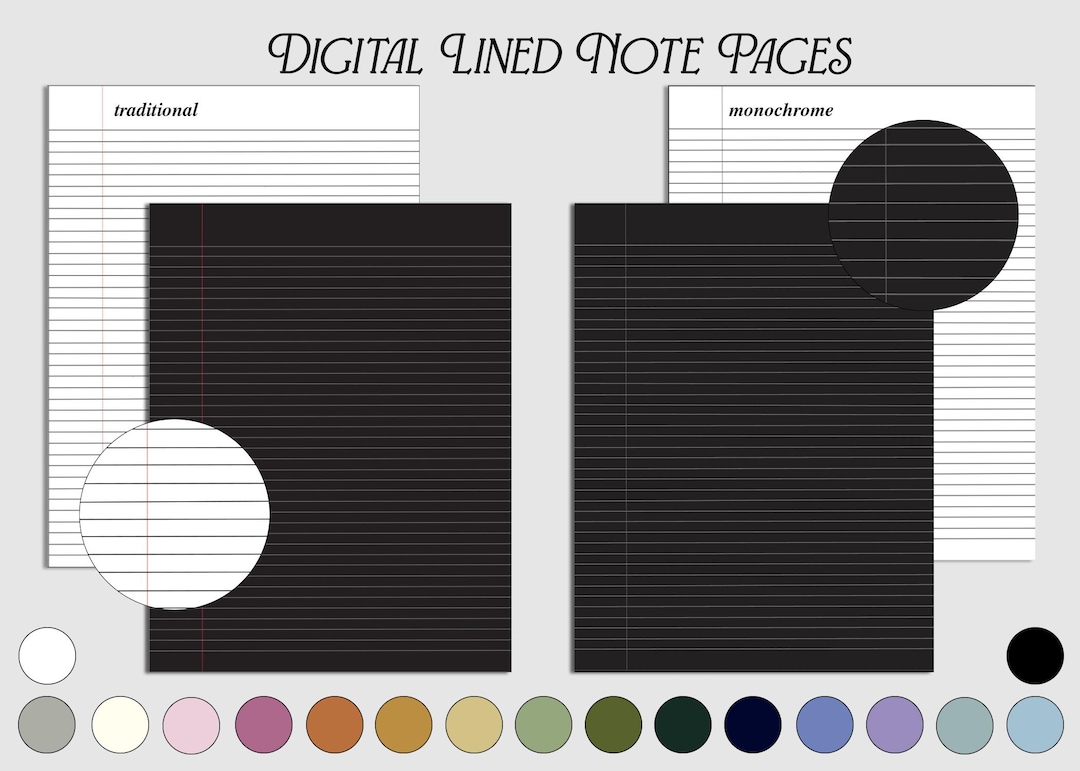 Digital Lined Paper, Note Taking Template, Colorful Lined Notebook ...
