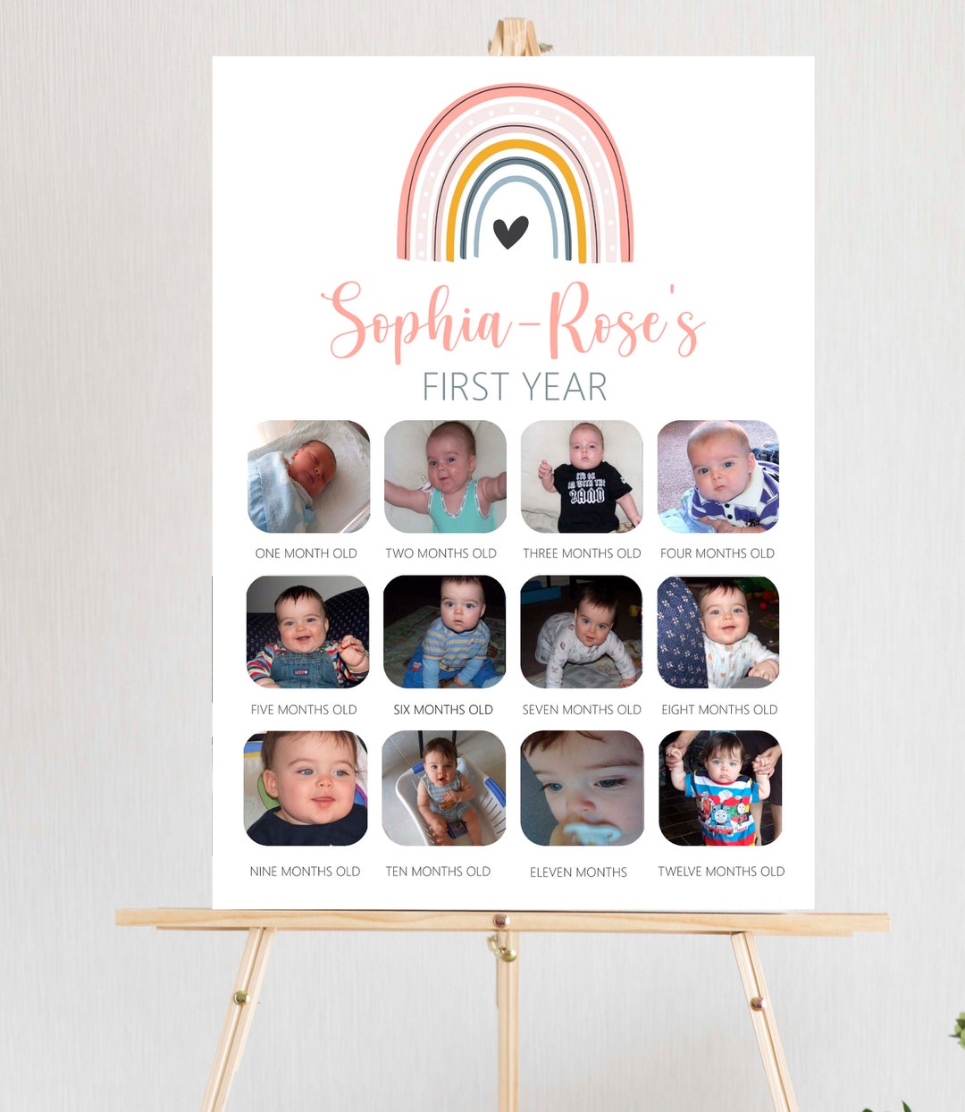 Rainbow Photo Board, 1st Birthday, Milestone Board, Edit and Print Your ...
