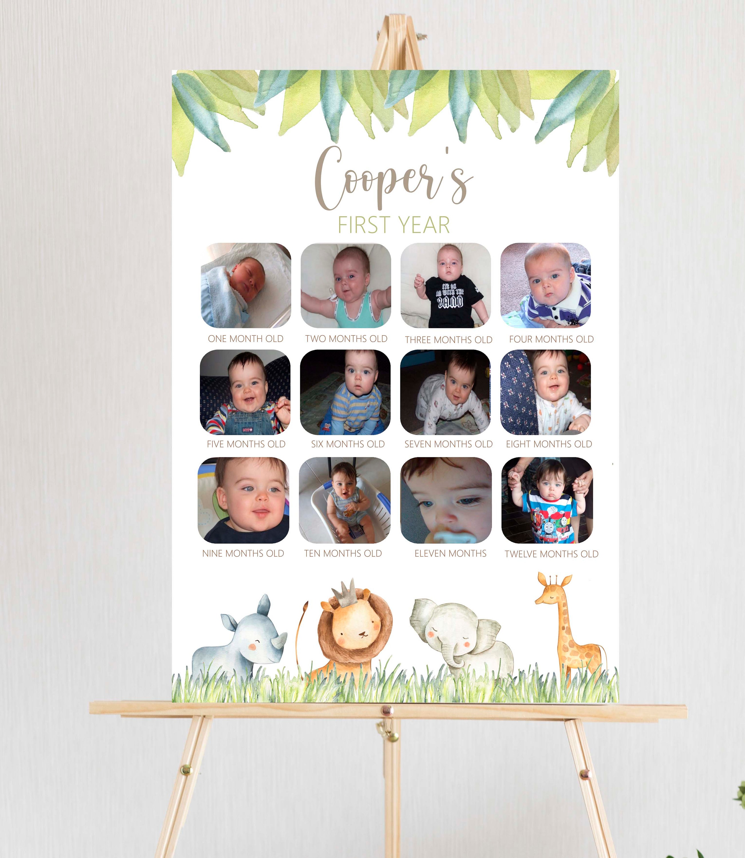 Jungle Animals Photo Board, 1st Birthday, Safari Milestone Board, Edit ...