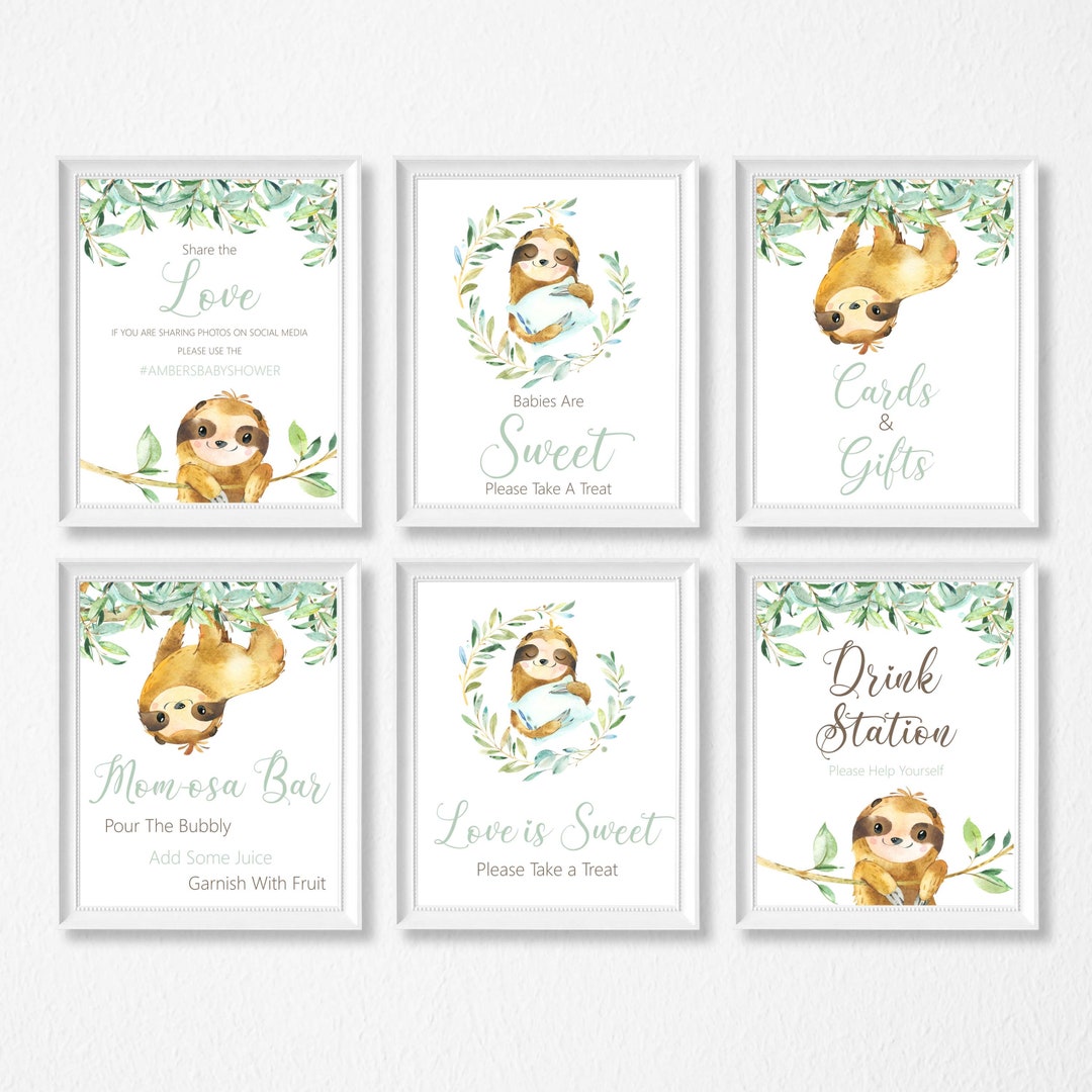Sloth Table 8x10 Signs, Birthday, Baby Shower, Table Decor, 1st ...