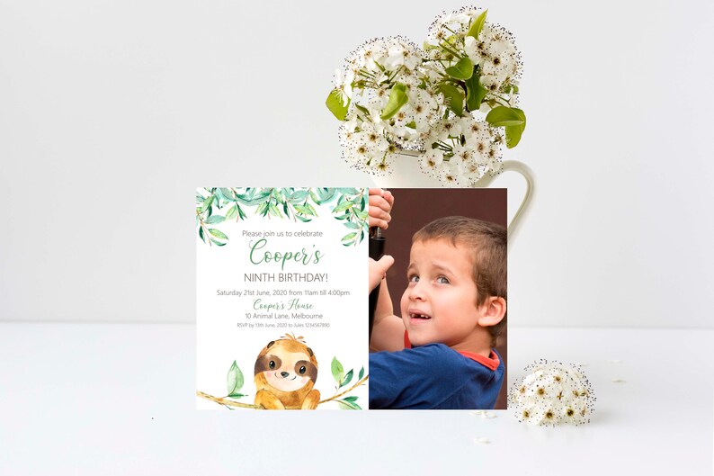 Sloth Invitation and Thank You Note, 1st Birthday, Baby Shower, Edit ...