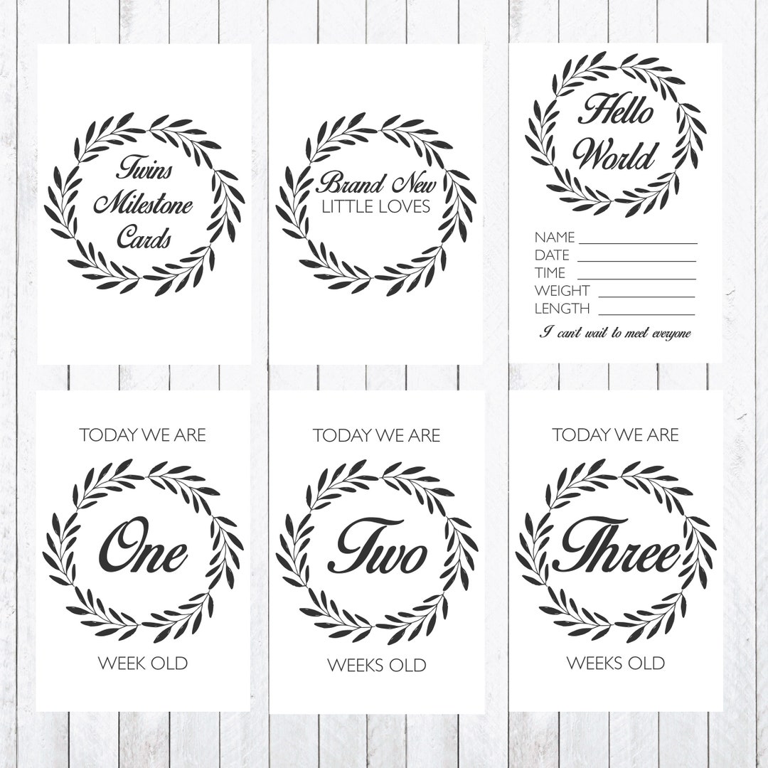Twins Milestone Cards, 4x6 Cards, Simple Milestone, Black and White ...