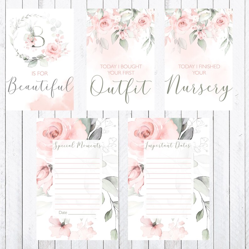Pregnancy Milestone Cards 4x6 Cards Gentle Rose INSTANT - Etsy