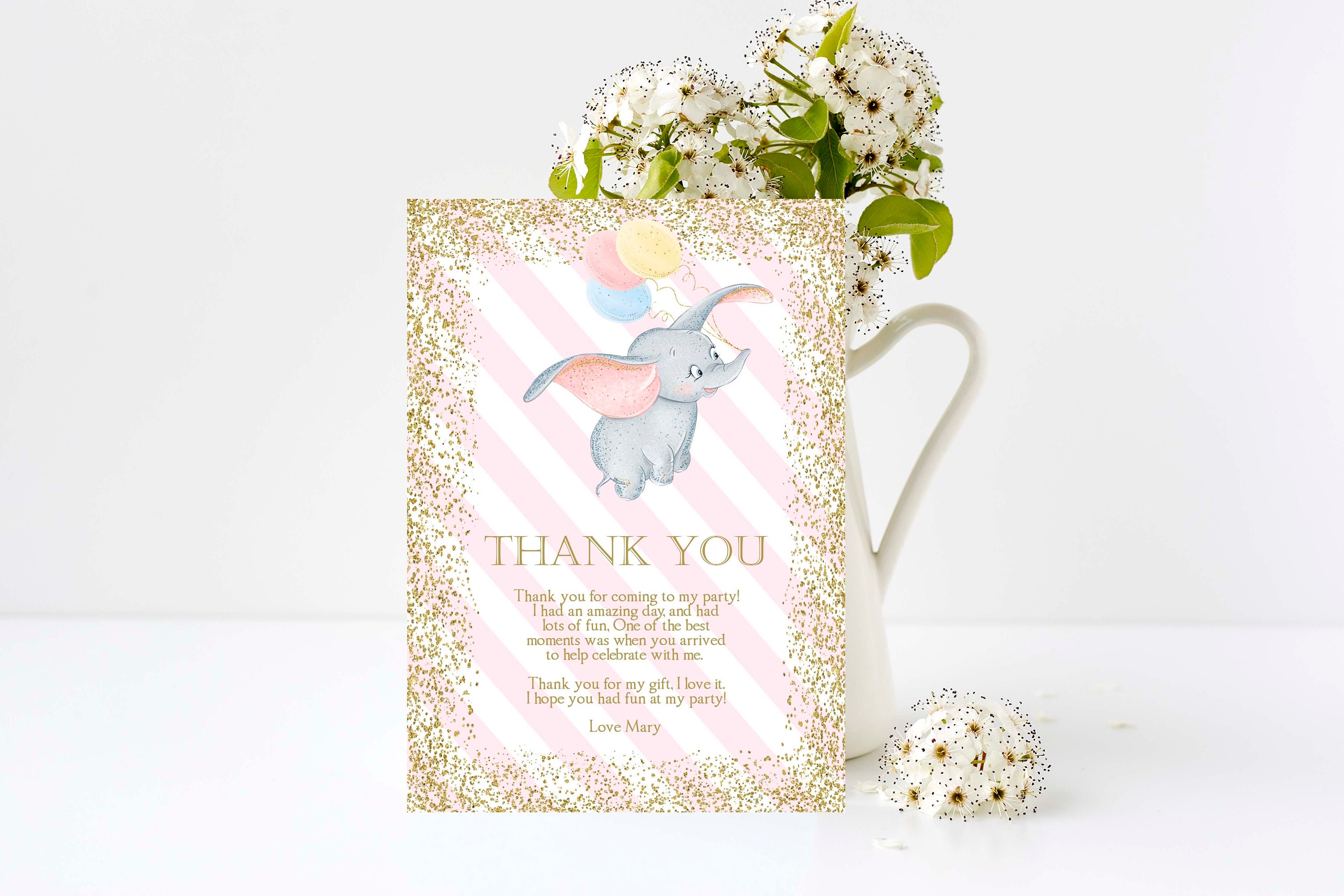 Dumbo Birthday Invitation and Thank You Note, 1st Birthday, Edit and ...