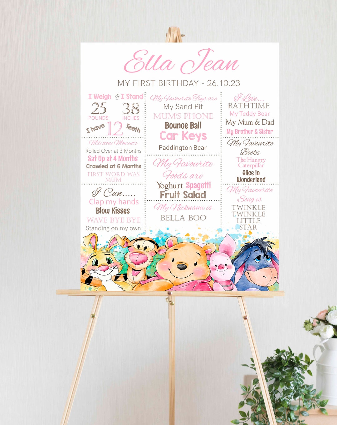 Winnie the Pooh Birthday Board, 1st Birthday, Edit and Print Your Own ...
