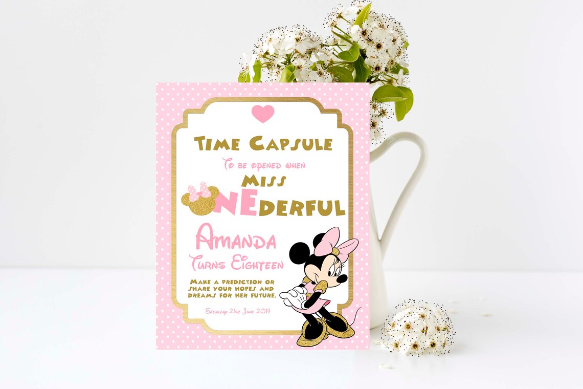 Minnie Mouse Time Capsule Sign and Cards, 1st Birthday ,8x10 Print, 4x6 ...
