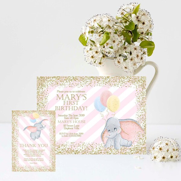 Pink Dumbo Invitation - Etsy