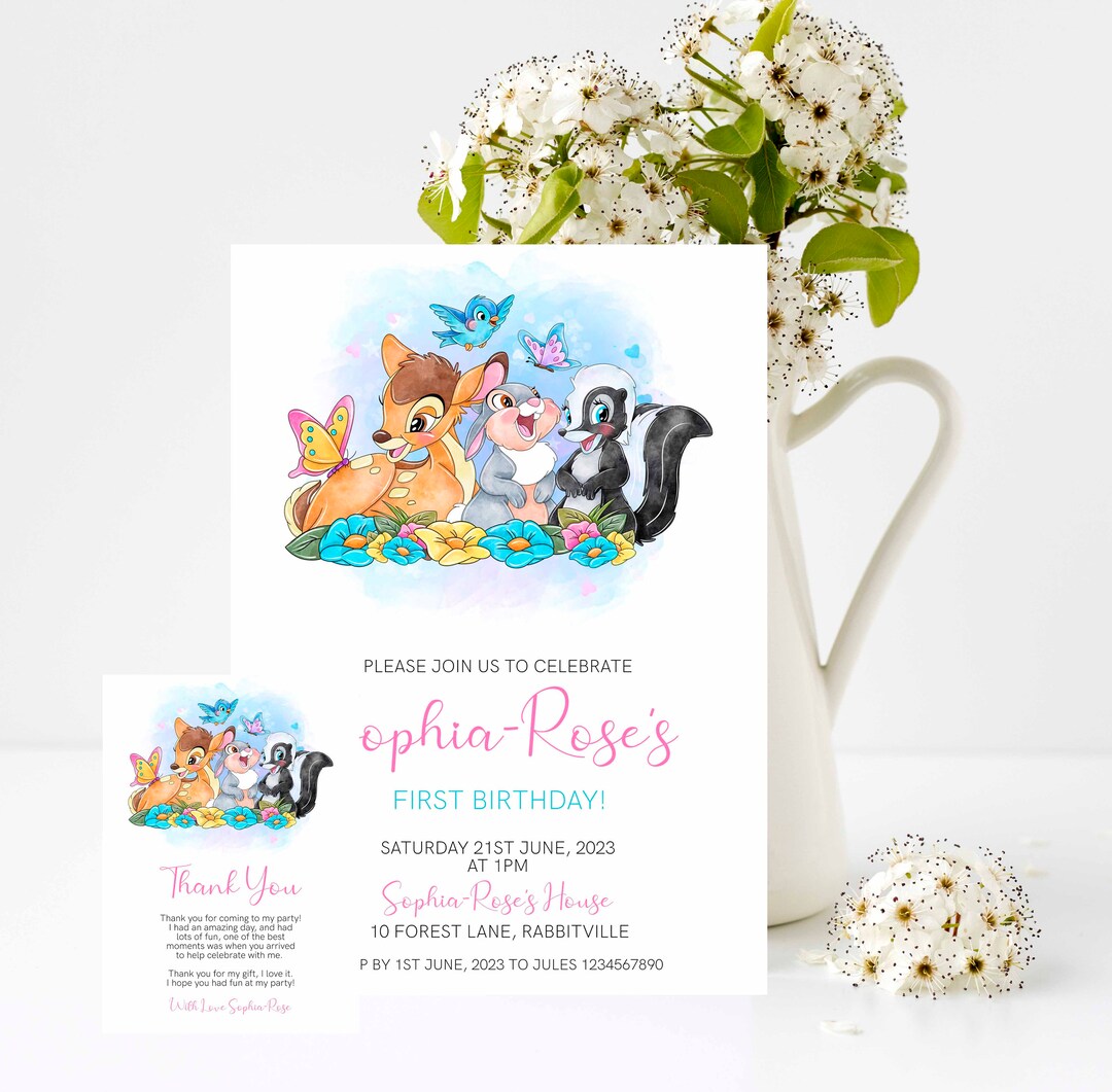 Bambi Baby 1st Birthday Invitation and Thank You Note, Baby Shower ...