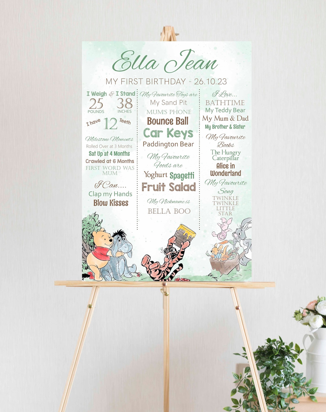 Winnie the Pooh Birthday Board, 1st Birthday, Edit and Print Your Own ...