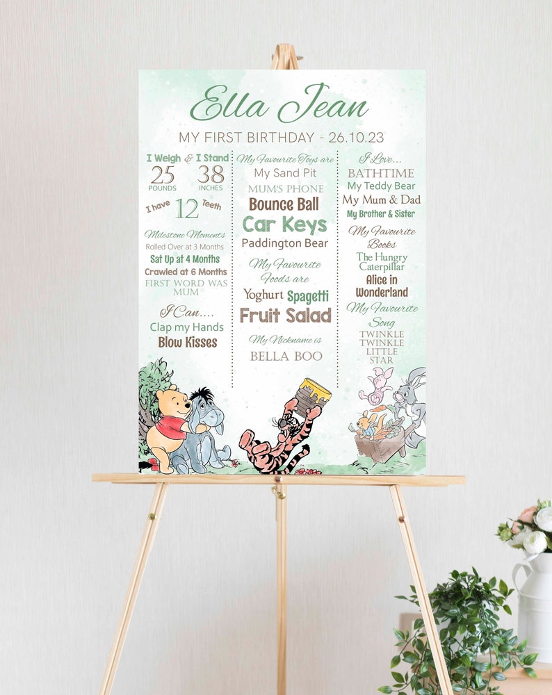 Winnie the Pooh Birthday Board, 1st Birthday, Edit and Print Your Own ...