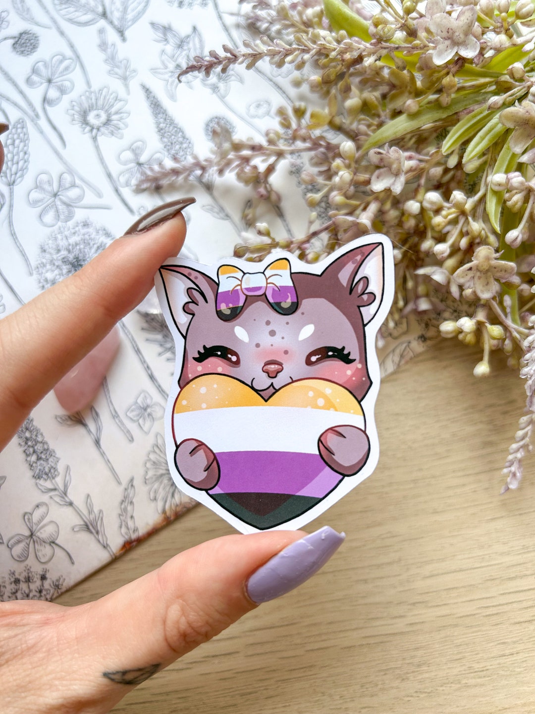 NON BINARY Cat LGBTQI Pride Sticker X1 Journal, Scrapbook, Laptop ...
