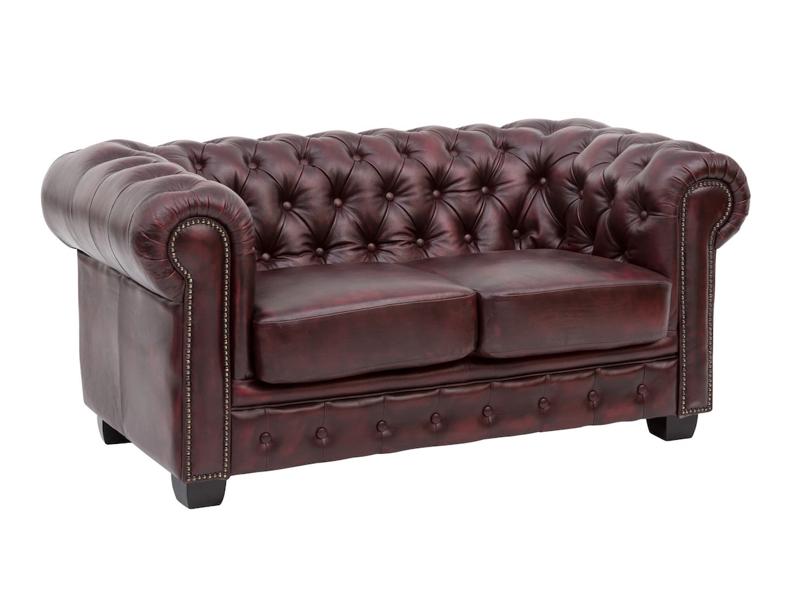 Woodkings Sofa Chesterfield Zweisitzer 2er Couch Echtleder Antik Rot ...