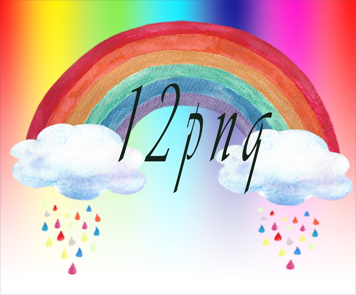 Watercolor Rainbow Clip Art Painted Rainbow and Clouds - Etsy