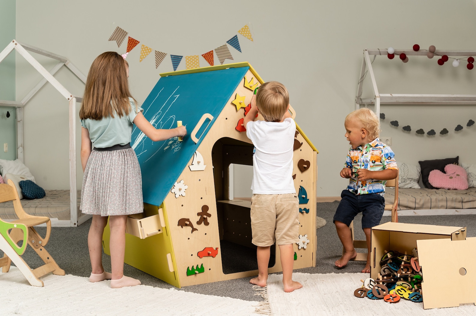Lil HOUSE® Educational Montessori Wooden Playhouse, S Size; Play House ...