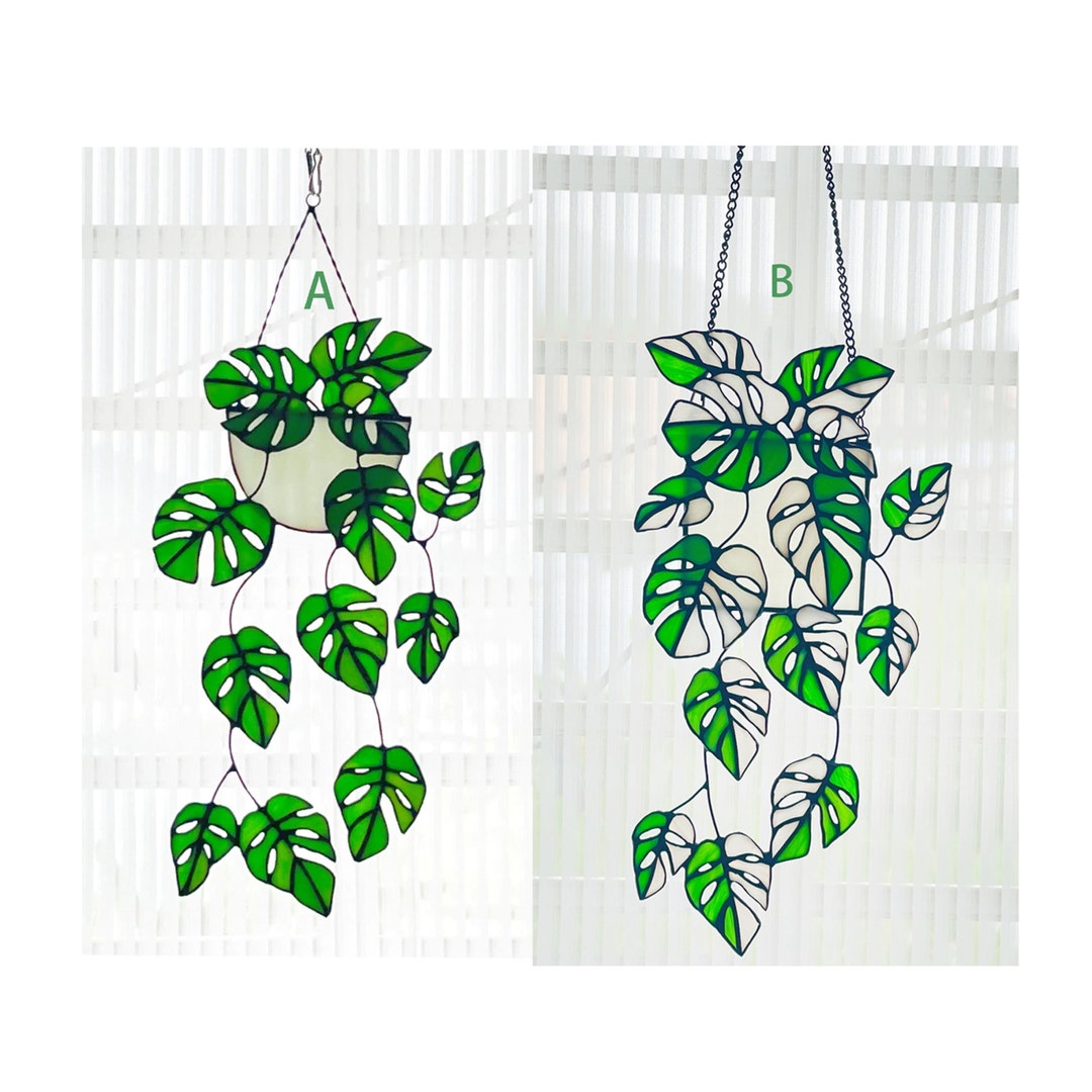 Monstera Plant Stained Glass Window Hangings Stained Glass Flowers Boho ...