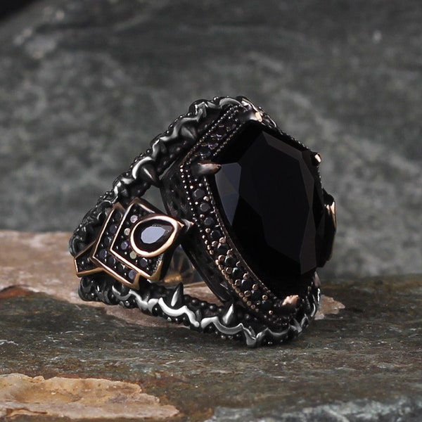 Mens Ring With Black Stone - Etsy