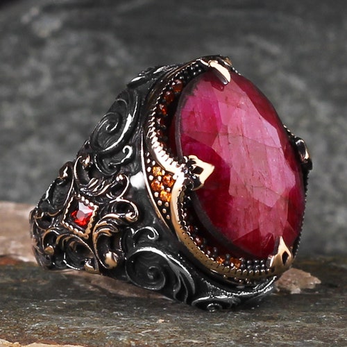 Ruby Stone Men Silver Ring 925 Sterling Silver Ruby Gemstone - Etsy